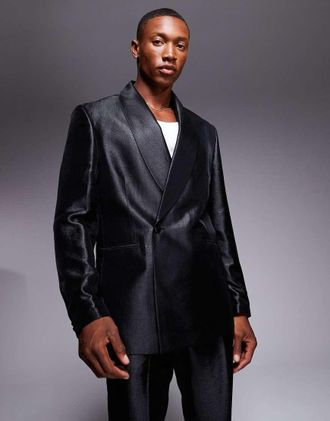 Asos Veste de costume slim &agrave; col ch&acirc;le - Noir m&eacute;tallis&eacute;