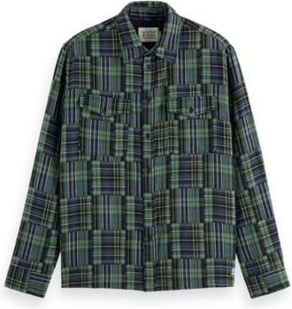Scotch & Soda Mens Relaxed fit Patchwork Shirt, Navy Check, M