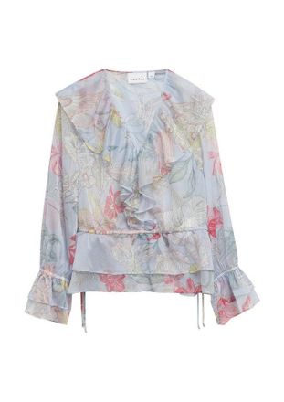 Comma Langarmbluse Bluse Feminine Chiffonbluse mit Volant-Details