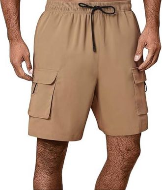 Generic Short cargo avec cordon de serrage pour homme, longueur genou, taille &eacute;lastique, pantalon cargo pour gym, motard, course &agrave; pied, jogging, couleur unie