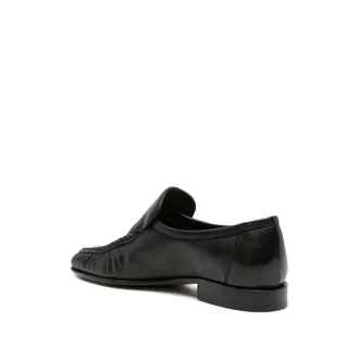 The Row Ruched Leather Loafer - Black