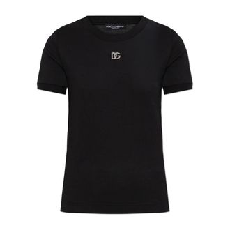 Dolce & Gabbana T-Shirt mit schimmerndem Logo - - Tops - Damen - Schwarzk - L