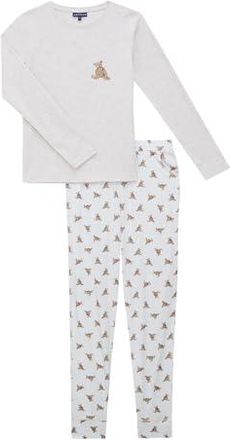 Arthur Pyjama Femme, Ensemble Manches Longues et Pantalon - 100% Coton Bio l&eacute;ger, Doux et Confortable - Motif Nounours Fantaisie Beige - Taille L
