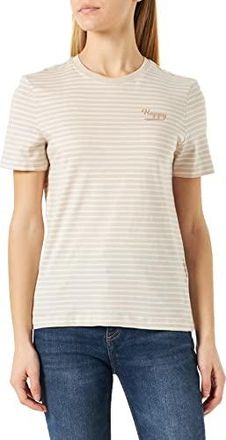 Only Onlweekday Reg S/S Stripe Top Box JRS T-Shirt pour Femme, Pierre Ponce/imprimé : Happy (Nomad), M