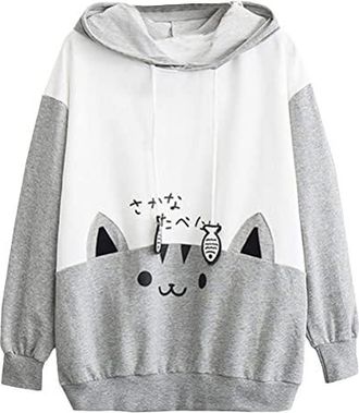 ORANDESIGNE Sweat &agrave; Capuche Femmes Hoodie Impression ECG Manches Longues Hauts Harajuku Streetwear Kpop v&ecirc;tements surdimensionn&eacute; Automne Hiver E Gris XXL