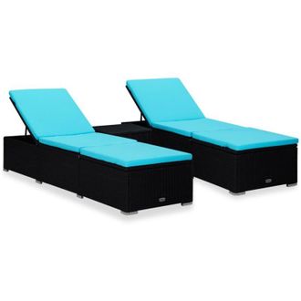 vidaXL Vidaxl - Chaises longues de jardin table &agrave; th&eacute; 3 pcs R&eacute;sine tress&eacute;e Noir