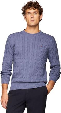 Tommy Hilfiger Pull emblématique en tricot torsadé pour homme Collection 2024, Indigo délavé., Taille L