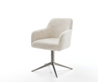 DELIFE Drehstuhl Greg-Flex Pl&uuml;sch Creme-Wei&szlig; Fu&szlig;kreuz Graphit 360&deg; drehbar Wippfunktion Taschenfederkern, Esszimmerst&uuml;hle