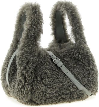 Stella McCartney Shearling Logo Embroidered Shoulder Bag - Gray