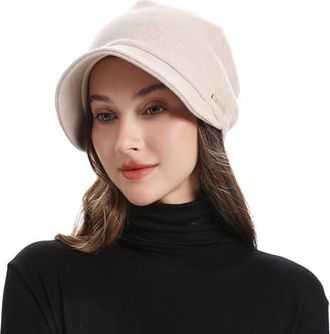 ZLYC Bonnet Souple pour Femme avec visi&egrave;re Courte et Doublure Double Couche en Tricot t&ecirc;te de Mort, Beige uni., Taille Unique