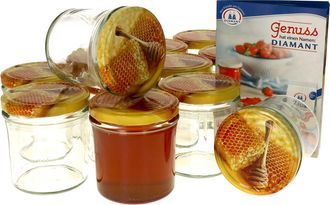 MamboCat 12er Set Einmachglas 350 ml I Schöne Rundgläser Einkochgläser mit Schraubdeckel mit Honigwabe als Honiggläser UVM I Twist Off to 82 I Aufbewahrungsglä
