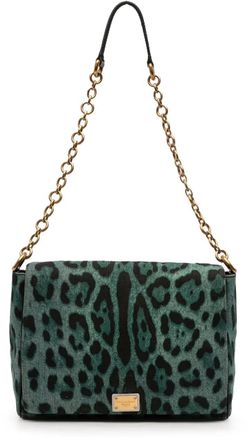 Dolce & Gabbana Hobo Bags - Leopard Printed Denim Flap Crossbody - Gr. unisize - in Grün - für Damen