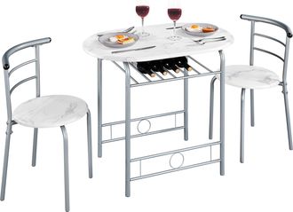 Yaheetech 3-teilig Balkonmöbel, Gartenmöbel, Balkonset aus Holz, Gartenset mit 1 Tisch und 2 Stühlen, Balkontisch, 90 x 53 x 73,5 cm Weiß