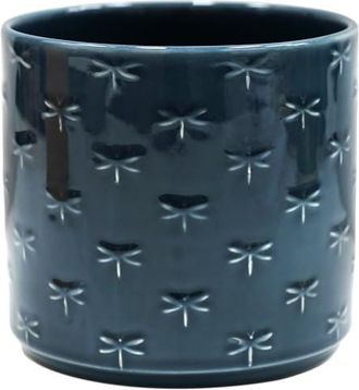 Ivyline Pflanzgefäß, Steingut, Blaue Libelle, 17,5 x 17 cm