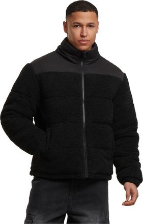 Urban Classics Herren &Uuml;bergangsjacke Fabric Mix Teddy Puffer Jacket, Teddyfell-Jacke mit gesteppter Schulterpartie und hohem Kragen, Gr&ouml;&szlig;en S - 5XL