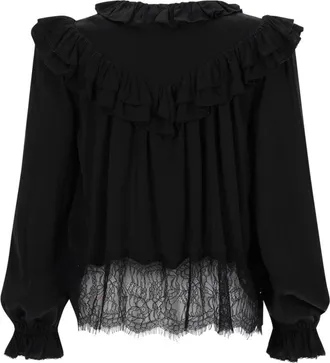 Self Portrait Lace Viscose Blouse - Black