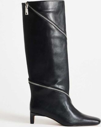 Topshop botte hauteur genou &agrave; d&eacute;tail zip noire