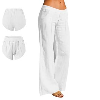 Generic Pantalon long en lin pour femme - D&eacute;contract&eacute; - L&eacute;ger et a&eacute;r&eacute; - Taille basse - Taille basse - Pantalon de loisirs - Coupe ample - Id&eacute;al pour le spa et