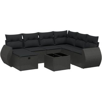 vidaXL 8-tlg. Garten-Sofagarnitur mit Kissen Schwarz Poly Rattan vidaXL