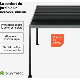 Blumfeldt LuminaHaven Pergola &agrave; lamelles 3x4 m, salon de jardin ext&eacute;rieur en aluminium et acier galvanis&eacute;, tonnelle de jardin ext&eacute;rieur r&eacute;sistante aux