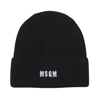 Msgm Gerippte Strickm&uuml;tze mit Logo - - Accessories - Herren - Schwarzk - ONE SIZE