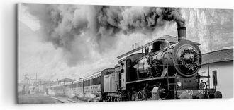 Arttor Wandbilder Dekoration Wohnzimmer Zug Schwarzwei&szlig; Rauch Panorama Bilder auf Leinwand 120x50cm Leinwandbild Schlafzimmer K&uuml;che Wand Kunstdruck Art Gro&szlig; 