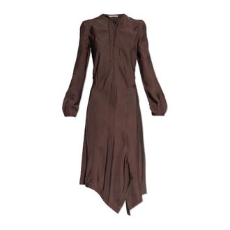 Christophe Lemaire Robe Trap&egrave;ze Froiss&eacute;e en Serg&eacute; de Poly Viscose - Femme - Robes - Brun - Taille: 38 FR