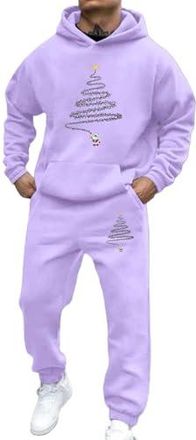 Generic Sweat &agrave; capuche imprim&eacute; 2026 et joggers - Tenue de vacances festive en polaire confortable - V&ecirc;tement de d&eacute;tente deux pi&egrave;ces, violet clair, 3XL