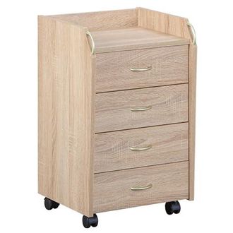 Inter Link SAS Caisson à roulettes avec tiroirs - Caisson de bureau sur pied - Armoire à roulettes Commode à tiroirs Armoire de bureau 4 Chêne Sonoma - Novi, Bois