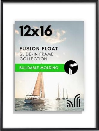 Americanflat Schwebender Bilderrahmen mit bruchfestem Glas, passend für Fotos der Größe 22 x 30 cm oder kleiner, zum Einschieben, Fusion Float Collection, schweben