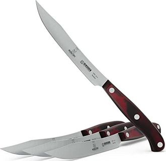 GIESSER seit 1776 - Made in Germany - Steakmesser 4er Set Rocking Chefs, Klinge 12 cm, PremiumCut Steak No 1, Micarta, rot, genietet, rostfrei, deutsches Gril