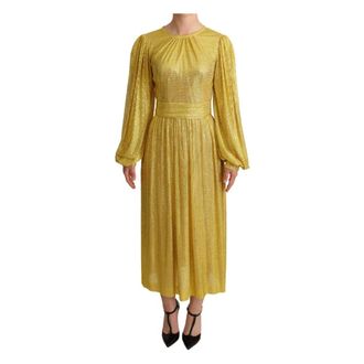 Dolce & Gabbana Femme, Robes, Jaune, Taille: 34 FR Robe longue plissée ornée de cristaux