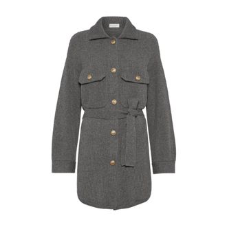 Brunello Cucinelli Femme, Pulls, Gris, Taille: 40 FR Pull Gris en Tricot Côtelé avec Poches