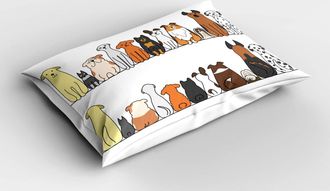 Abakuhaus Hund Kissenbezug, Hund Familie in Folge Kunstvoll, Dekorativer Standard King Size Gedruckter Kissenbezug, 80 x 40 cm, Gelb Braun