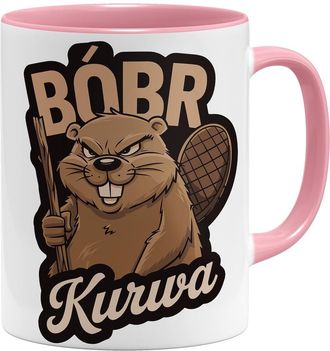 OM3 witzige Kaffee-Tasse mit Spruch - Bobr Kurwa - viral Meme - Beaver - Biber - Bober II - Keramik Becher - 325ml - Beidseitig Bedruckt - Rosa