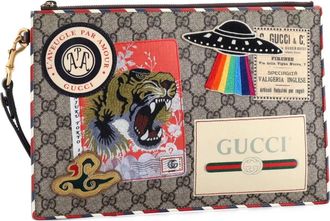 Gucci Courrier Pouch GG Coated Canvas with Applique clutch bag - Braun