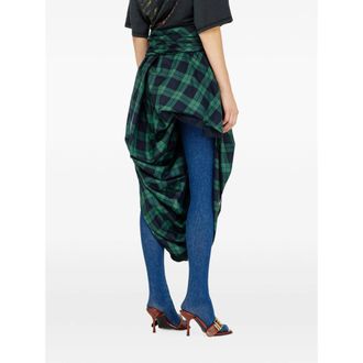Diesel Asymmetric Check Wool Midi Skirt - Green