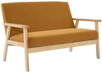 Sweeek Banquette canap&eacute; 2 Places en Bois et Tissu Velours c&ocirc;tel&eacute; Coloris Moutarde. Isak. L 114 x P 69.5 x H 73cm