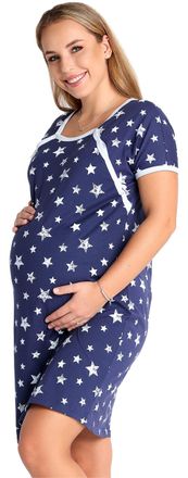 Be Mammy Damen Umstandsnachthemd Schwangerschaft Stillnachthemd mit Knopfleisten BE20-287 (Dunkelblau BlauSterne, L)