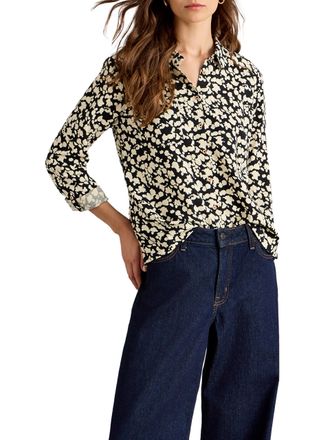 White Stuff Sophie Bedrucktes Hemd - Normale Passform aus Viskose-Baumwoll-Mischgewebe mit Knopfverschluss - Schwarz Druck - Größe 42