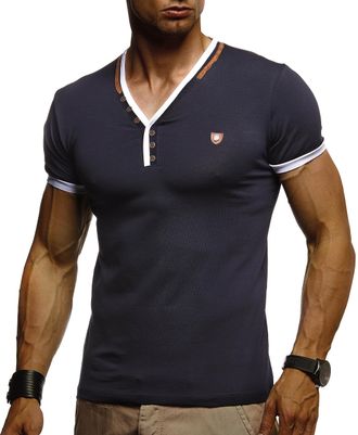 LEIF NELSON Sommer T-Shirt Herren V-Ausschnitt (Blau, Gr&ouml;&szlig;e XXL) - Coole Tshirts lang V-Neck Baumwolle - Casual Basic Shirts M&auml;nner Kurzarm