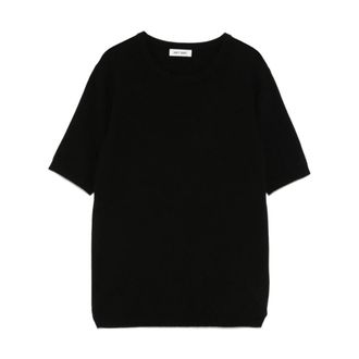 Soft Goat Kurz&auml;rmeliges Rundhals-Shirt mit Rippstrick - - Knitwear - Damen - Schwarzk - XS