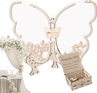 Generico Gästebuch von Butterfly Baby Shower - Gästebuch von Butterfly Baby Shower | Gästebuch aus Schmetterlingsholz, elegante Erinnerung zum Geburtstag