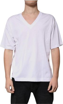 Dolce & Gabbana Homme, Tops, Blanc, Taille: 5XL T-shirt Blanc en Coton avec Logo