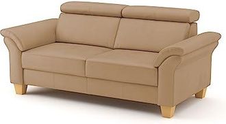 Cavadore 3-Sitzer-Sofa Ammerland in Echtleder / Landhaus-Sofa mit Federkern + Kopfteilverstellung / 186 x 84 x 93 / Leder Beige