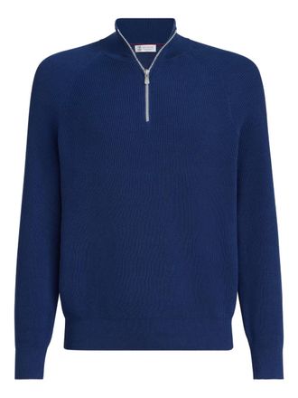 Brunello Cucinelli sweat en coton &agrave; fermeture zipp&eacute;e - Bleu