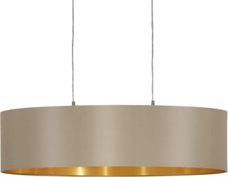 Eglo Pendellampe Maserlo, 2 flammige Textil Pendelleuchte, Hängeleuchte oval aus Stahl und Stoff, Farbe: Nickel matt, taupe, gold, Fassung: E27, L: 78 cm