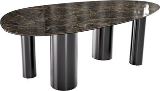 DELIFE Esszimmertisch Edge Oval Keramik Laminam Emperador Extra Lucidato Dunkelbraun 220x120 Pilier Edelstahl Graphit