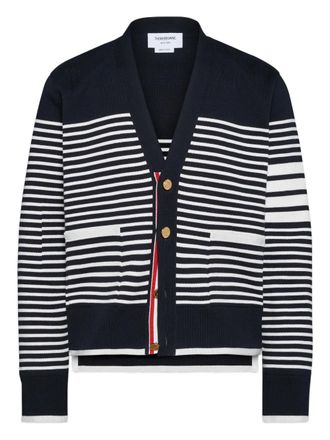 Thom Browne Gestreifter Cardigan mit V-Ausschnitt - Blau