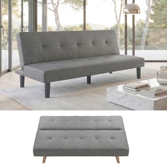 Mendler 3er-Sofa HWC-G11, Couch Schlafsofa G&auml;stebett Bettsofa Klappsofa, Schlaffunktion 195cm - Stoff/Textil, grau